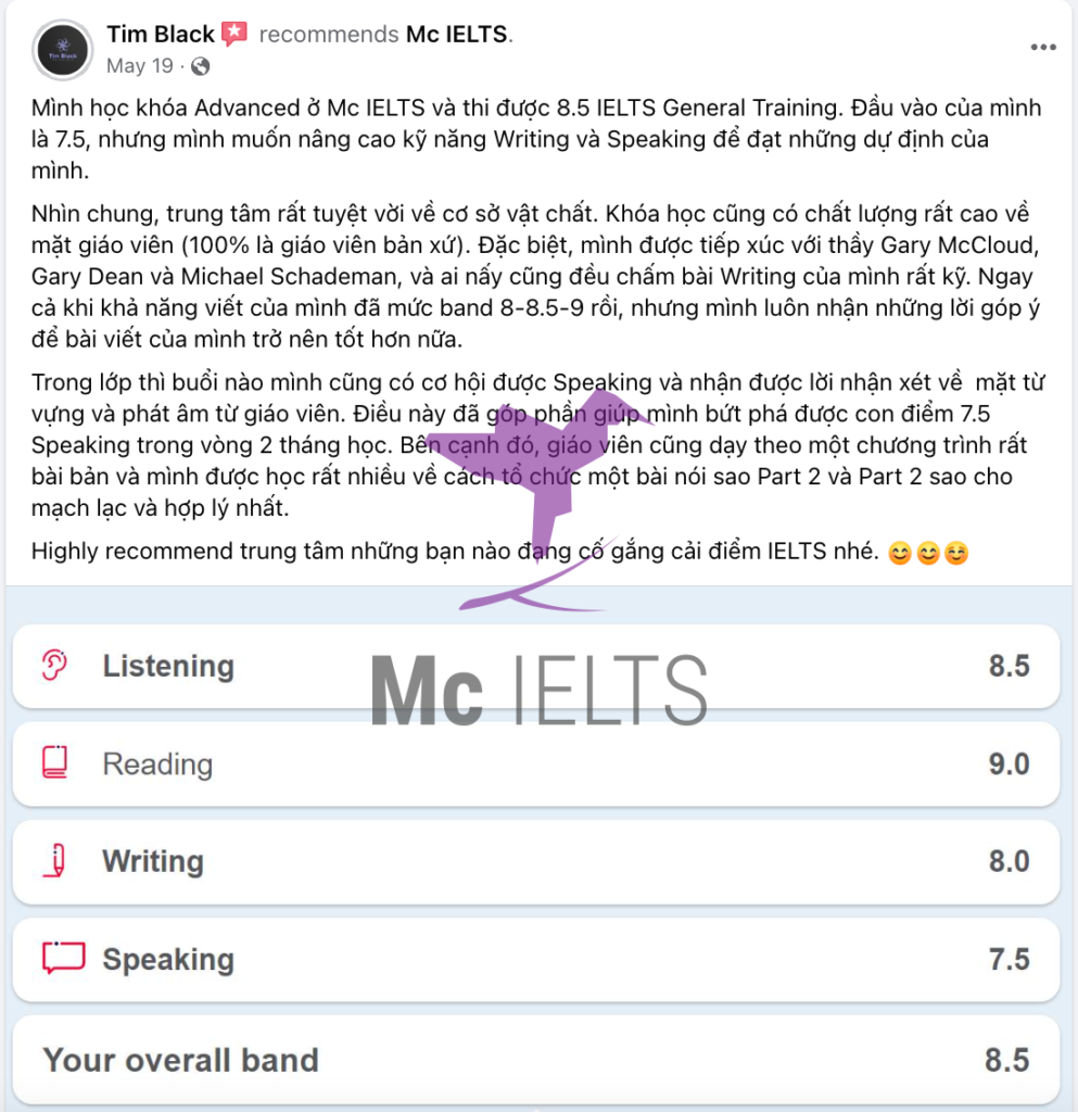 Bảng vàng thành tích của Mc IELTS - Mcielts