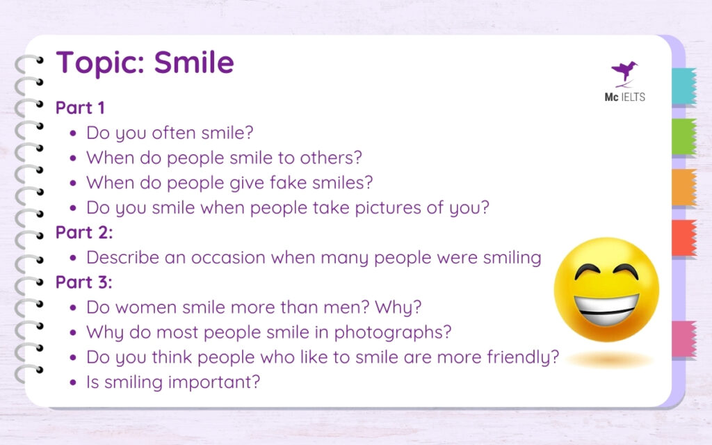 IELTS Speaking Sample Answer Topic Smile Part 1, 2, 3
