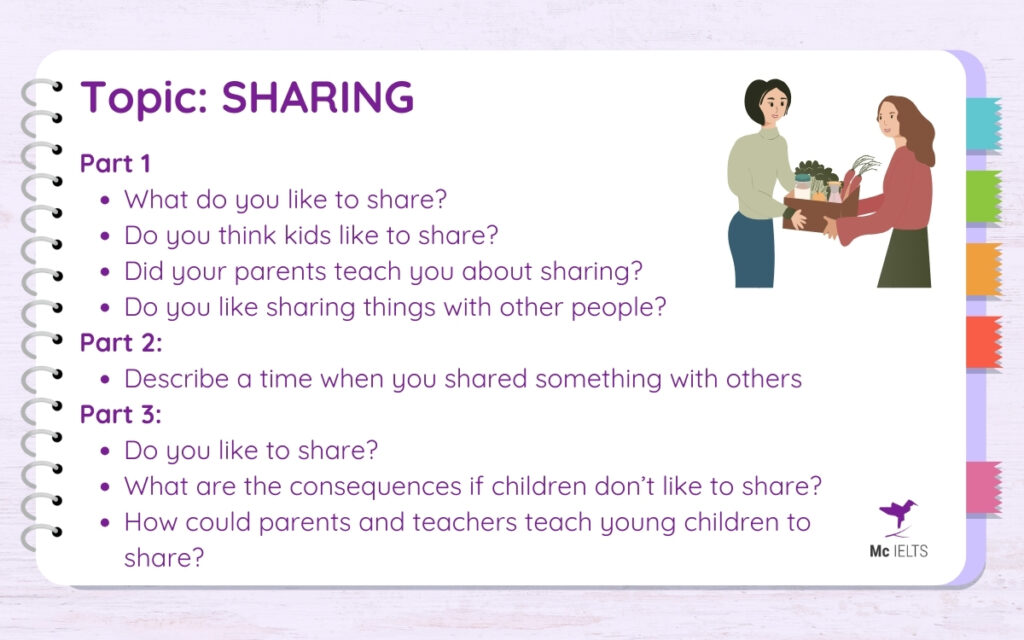 IELTS Speaking Sample Answer topic Sharing Part 1, 2, 3