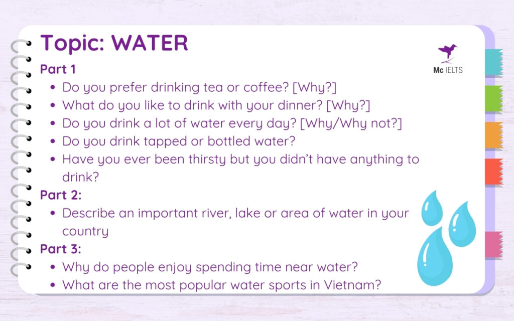 Topic Water IELTS Speaking Part 1, 2, 3: Bài Mẫu, Từ Vựng