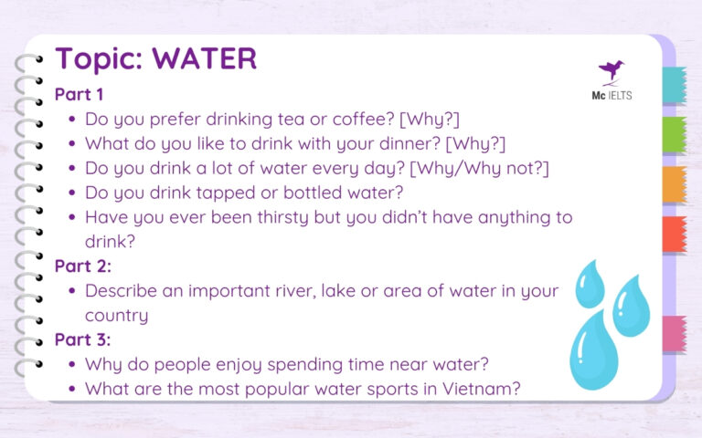 Topic Water IELTS Speaking Part 1, 2, 3: Bài Mẫu, Từ Vựng