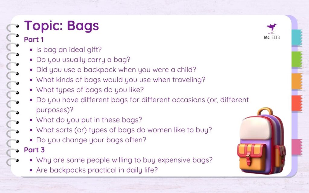 Bài Mẫu IELTS Speaking Part 1, 3 - Topic: Bags (Kèm Từ Vựng)