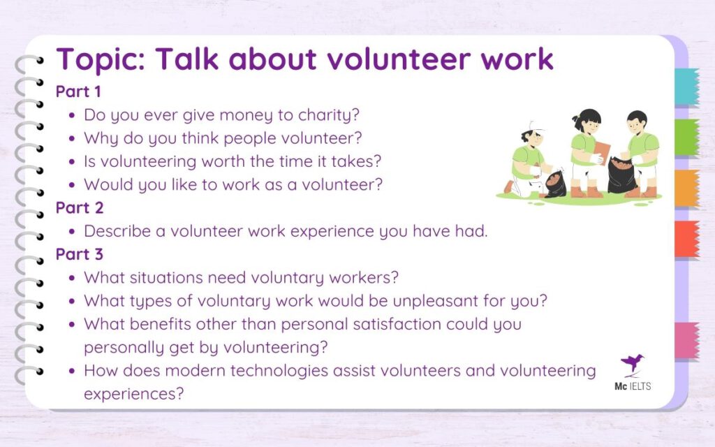 Bài Mẫu IELTS Speaking Part 1, 2, 3: Talk About Volunteer Work